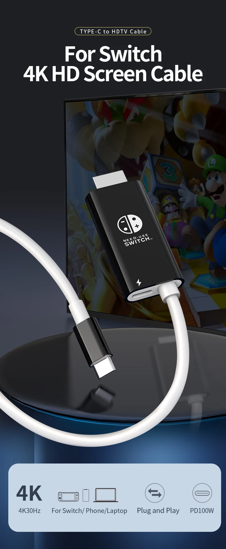 Free Sample Neexxt C5s Usb Type C To Hdmi 4k Cable With 100w Pd ...