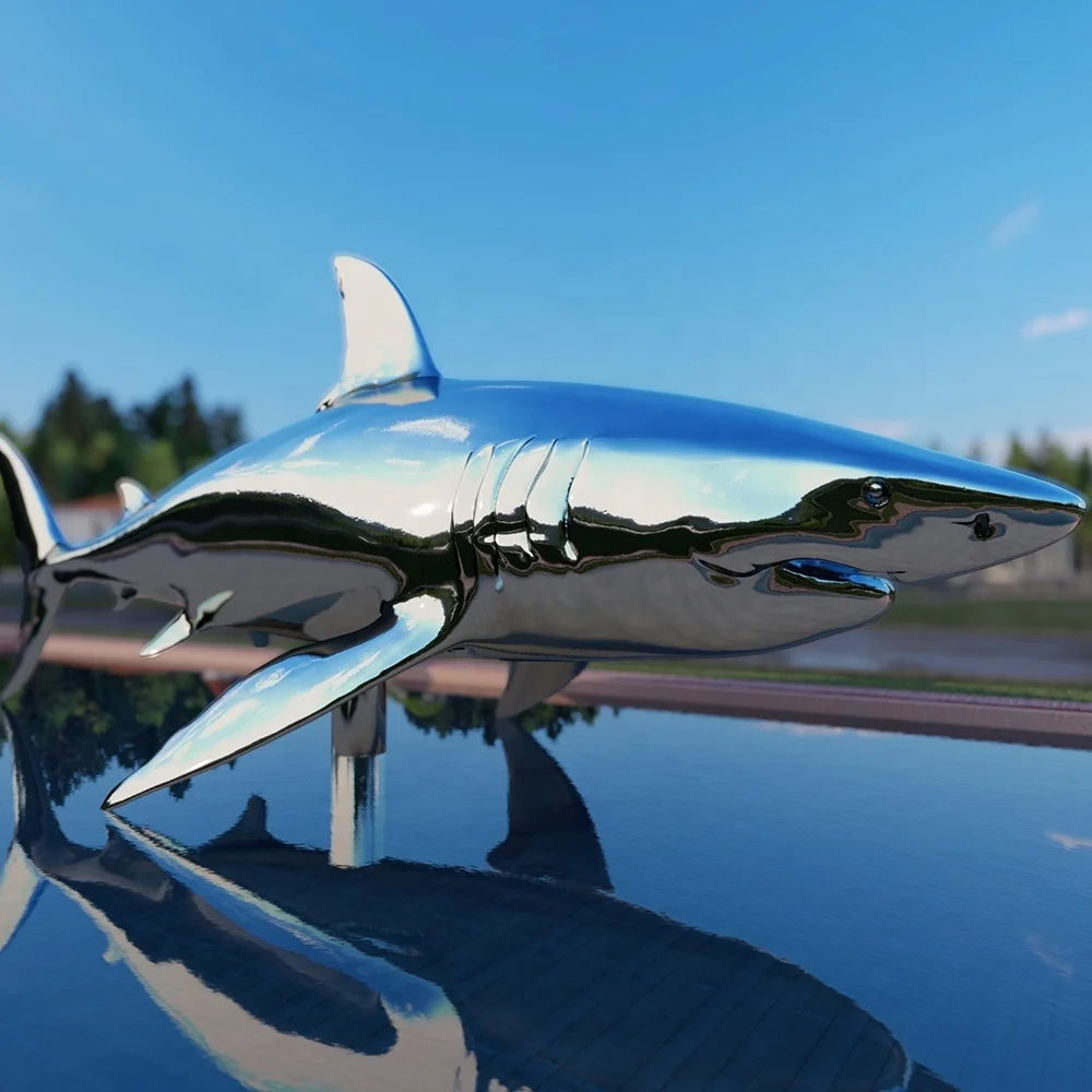 3D Life Size Metal Shark Model Statue for Outdoor Decor