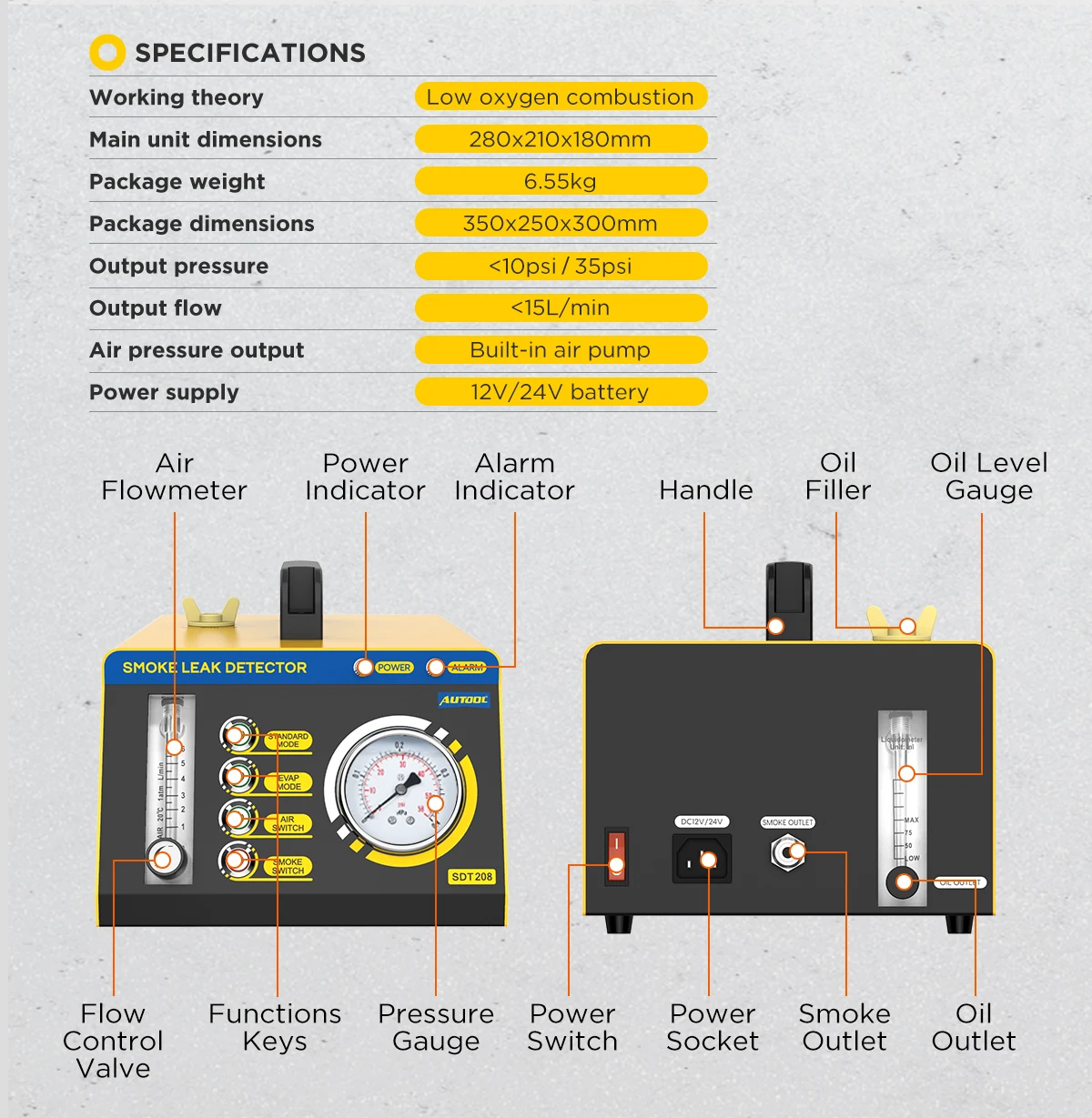 AUTOOL SDT208 Car Pipe Systems EVAP Smoke Detector Leak Diagnostic Tool for All Vehicle Auto ...