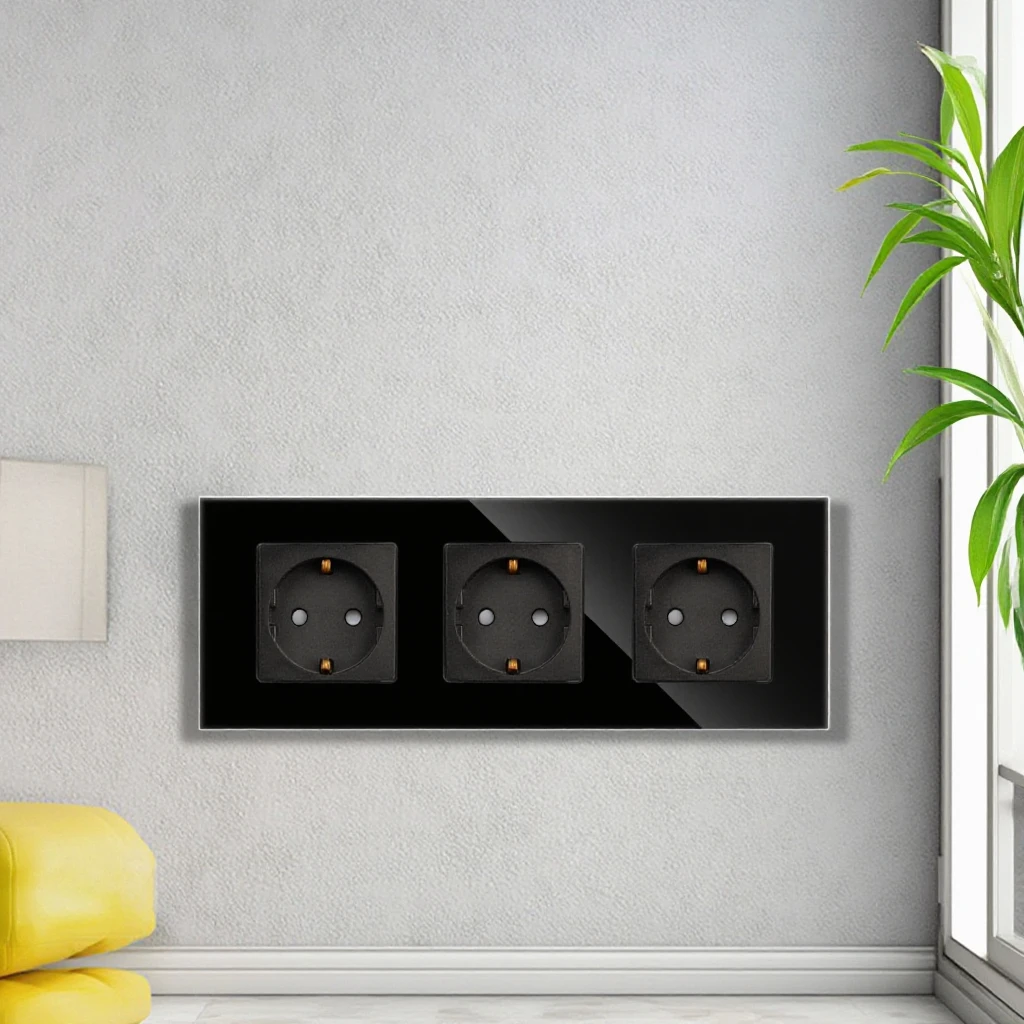 Bingoelec Triple Sockets Wall Schuko Sockets Eu Standard Brass Tempered ...