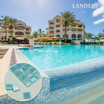 Hot Melt Blue Iridescent Tiles Pearlescent Outdoor Swimming Glass Pool ...