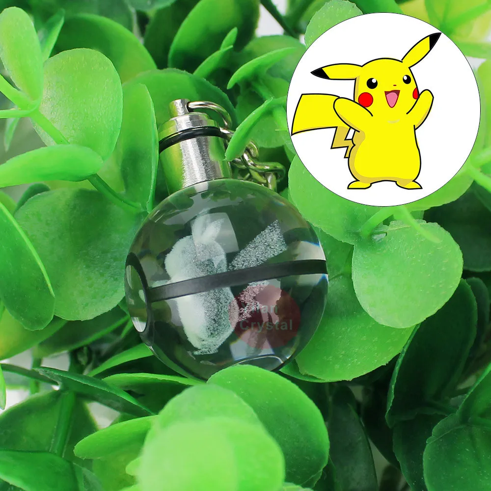 Pikachu Pokeball Ball Crystal Glass Keychain 3d Laser With Led Light ...