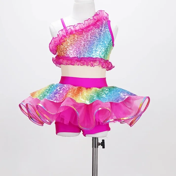 Shiny Sequin Two Piece Dance Leotard Stretch Polyester Latin Dance Wear ...