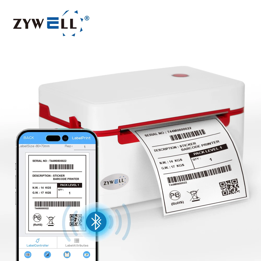 Inkless 4x6 Thermal Shipping Label Printer ZYWELL ZY909 4inch Sticker Barcode A6 Waybill Printer ...
