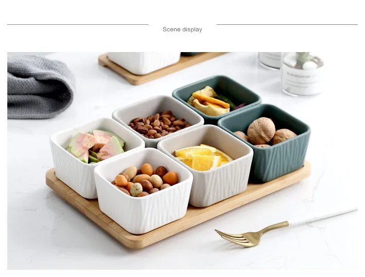 Nordic Ceramic Snack Serving Tray Container Ceramic Square Bowls Dried ...