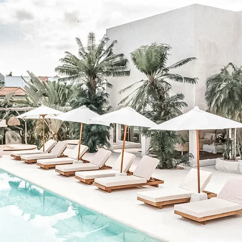 Wood Sunbed With Canopy Umbrella 10 Swimming Pool Outdoor Furniture For ...