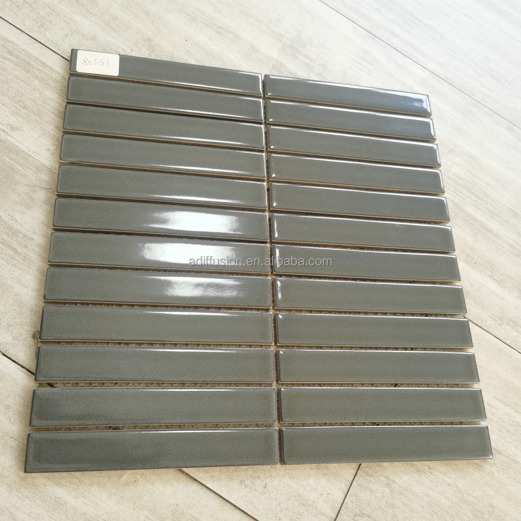 22*145mm Grey Color Strip Glazed Glossy Crystal Ceramic Mosaic Tile for ...