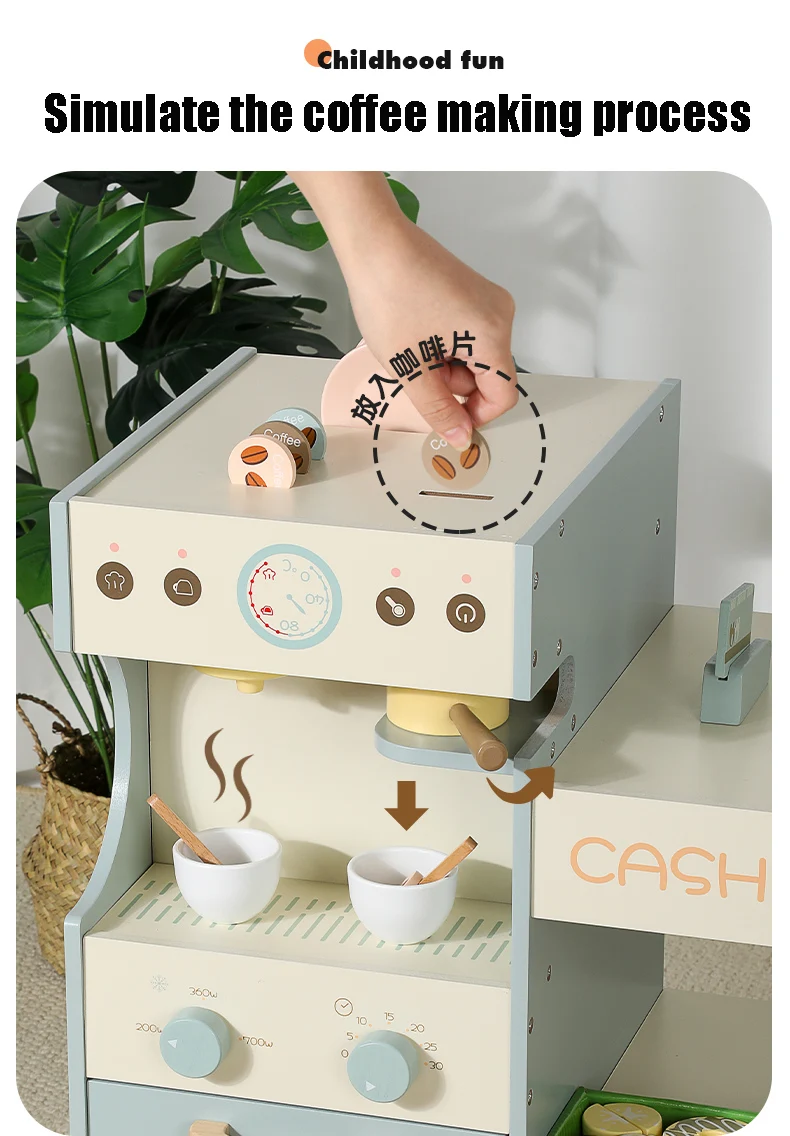 High Quality Pretend Play Set Wooden Toys Role Play Wood Coffee Shop ...