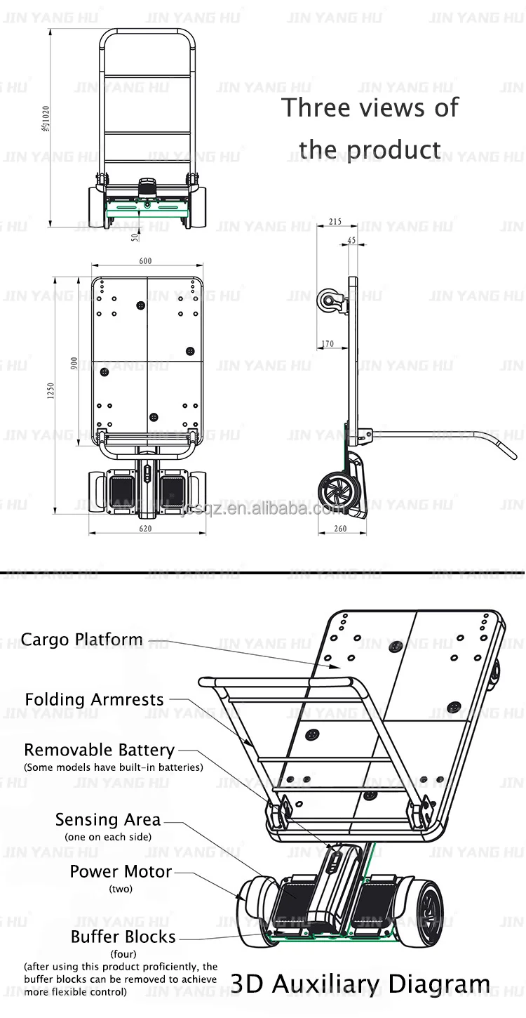JIN YANG HU Electric Folding Trolley Cart - Four-Wheel Hand Pallet ...