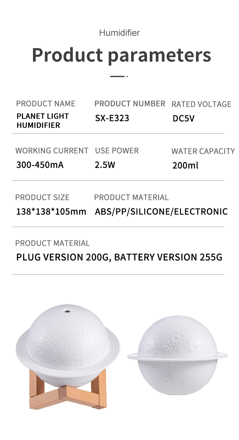 Moon Lamp Humidifier 2 in 1 - White Night Light Diffuser