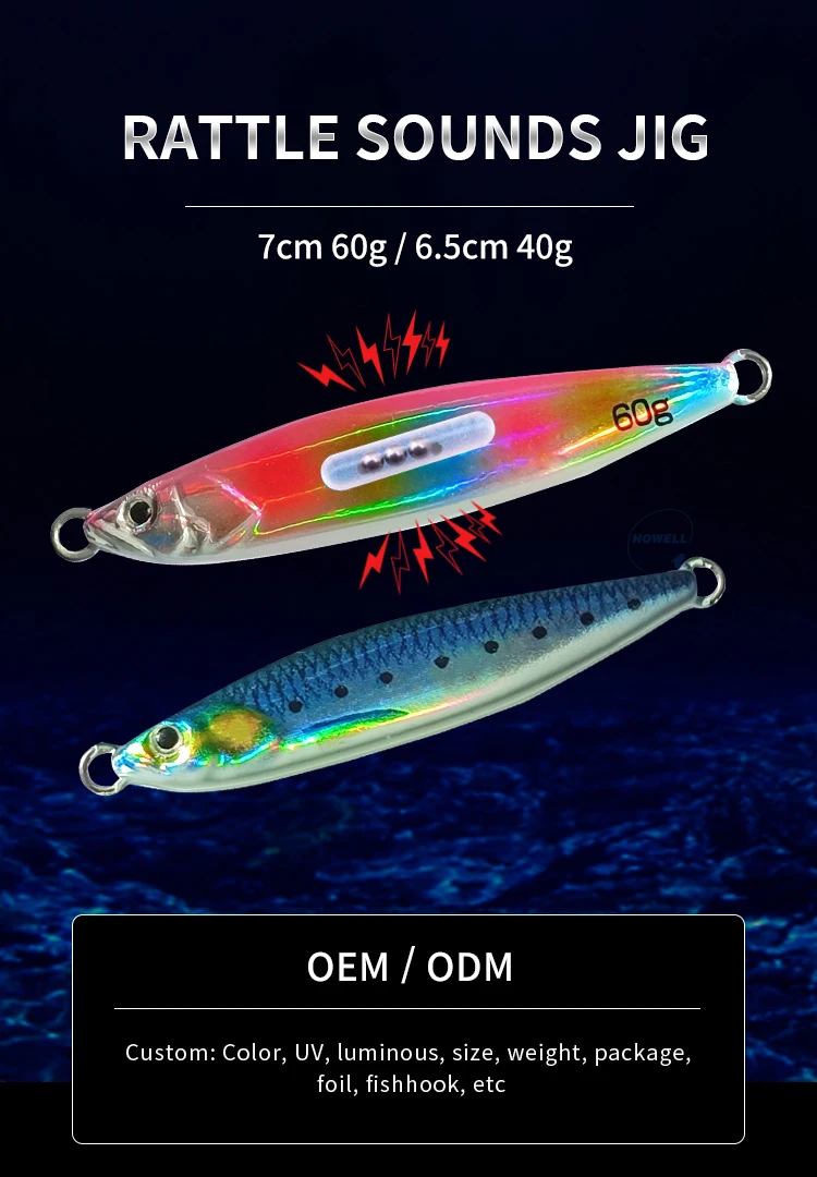 New 40g 60g Rattle Sound Luminous Metal Jigging Lure Long Casting ...