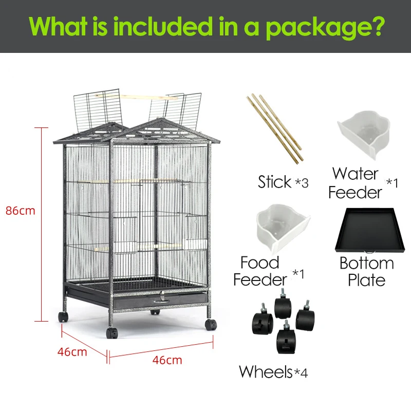 86 Cm Large Flight Cage With Rolling Stand Bottom Tray And Bird Feeder ...