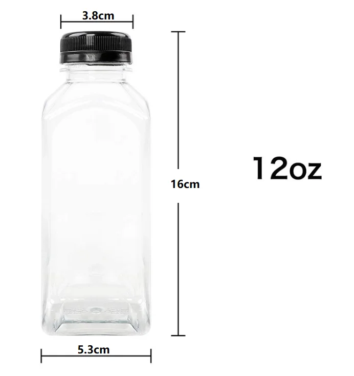 Empty Square Plastic Coffee Bottle Milk Tea Juice Bottles 8oz 12oz 16oz ...