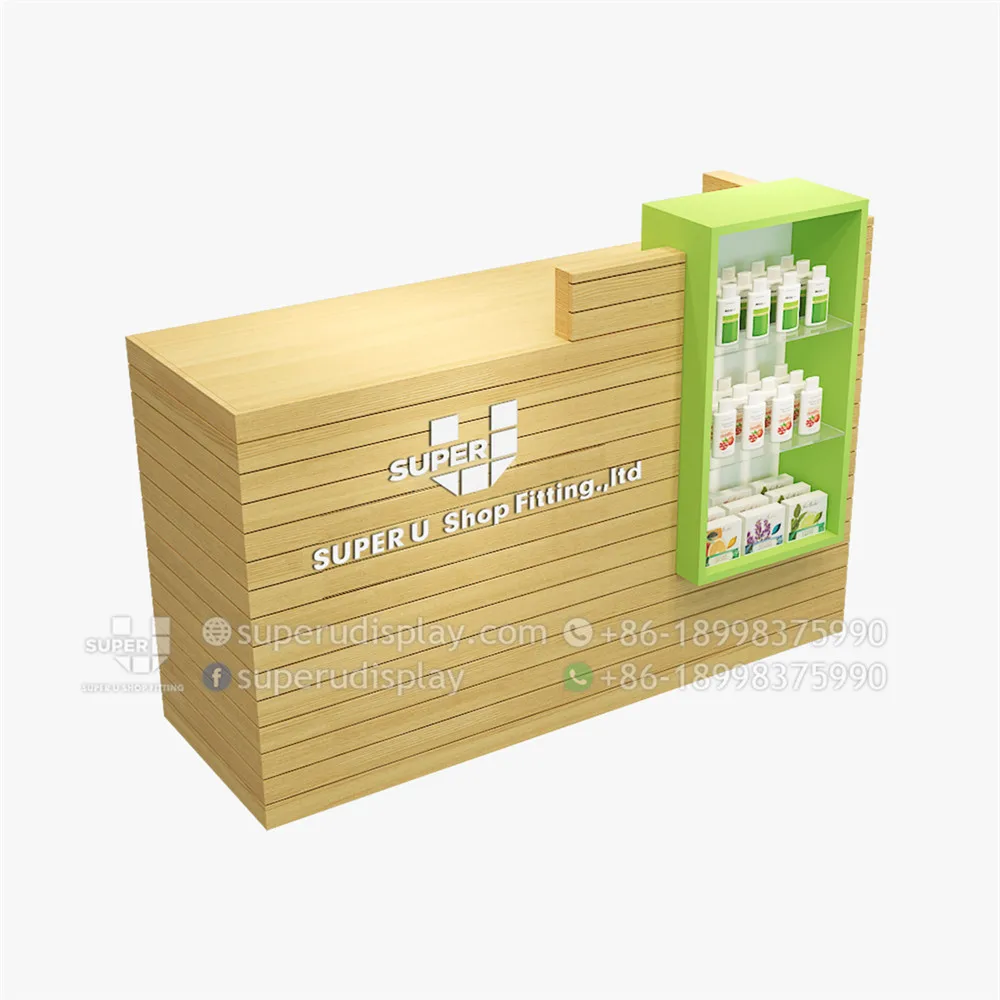 Modern Medical Store Display Counter Design Natural Cashier Reception ...