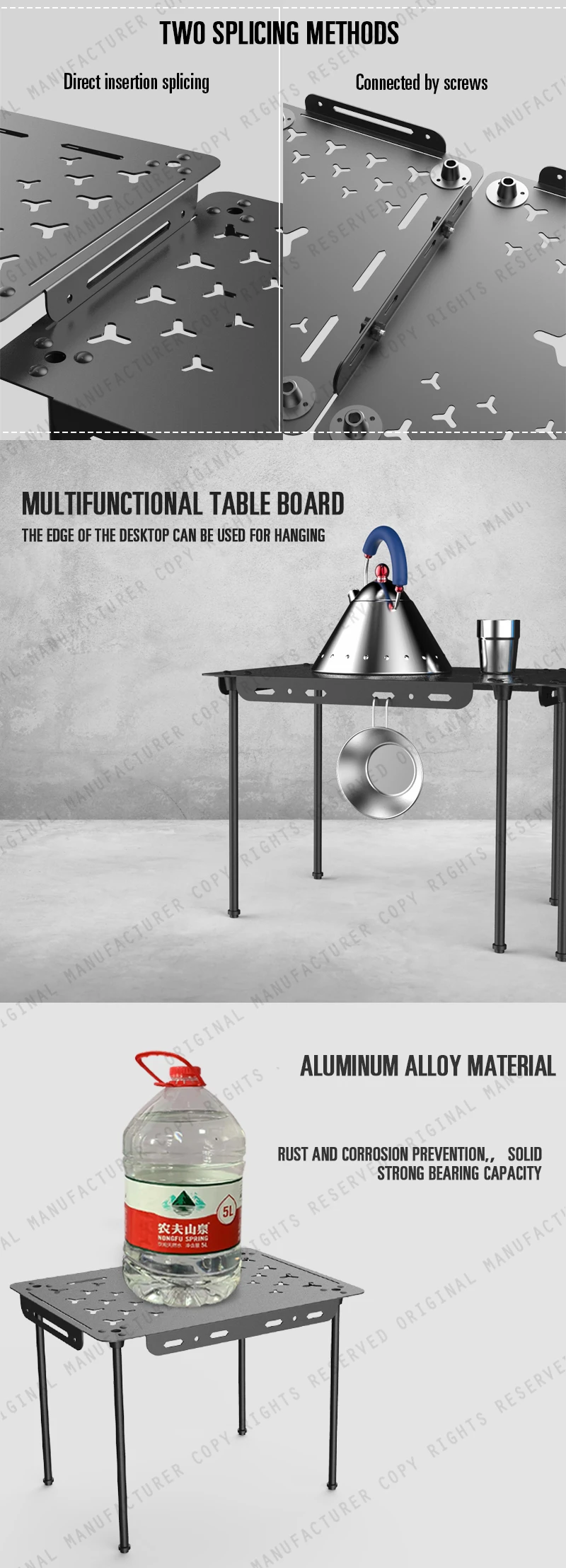 Aluminum Spliced Folding Picnic Camping Table - Portable & Durable