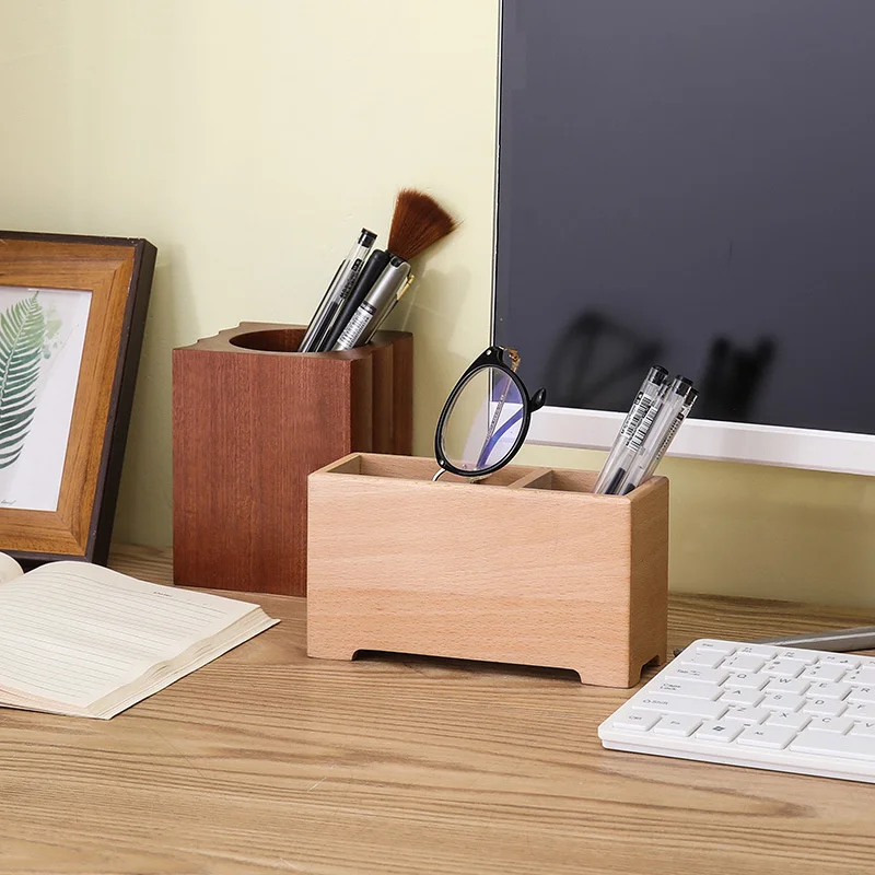 Creative Solid Wood Pen Container Pen Holder Office Student Desktop ...