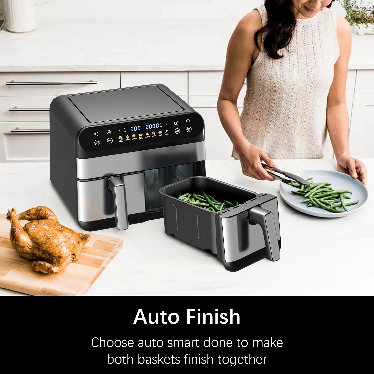 Hot Sale Double Air Fryer With Dual Basket 8l 9l 10l Two Dual Zone 2 ...