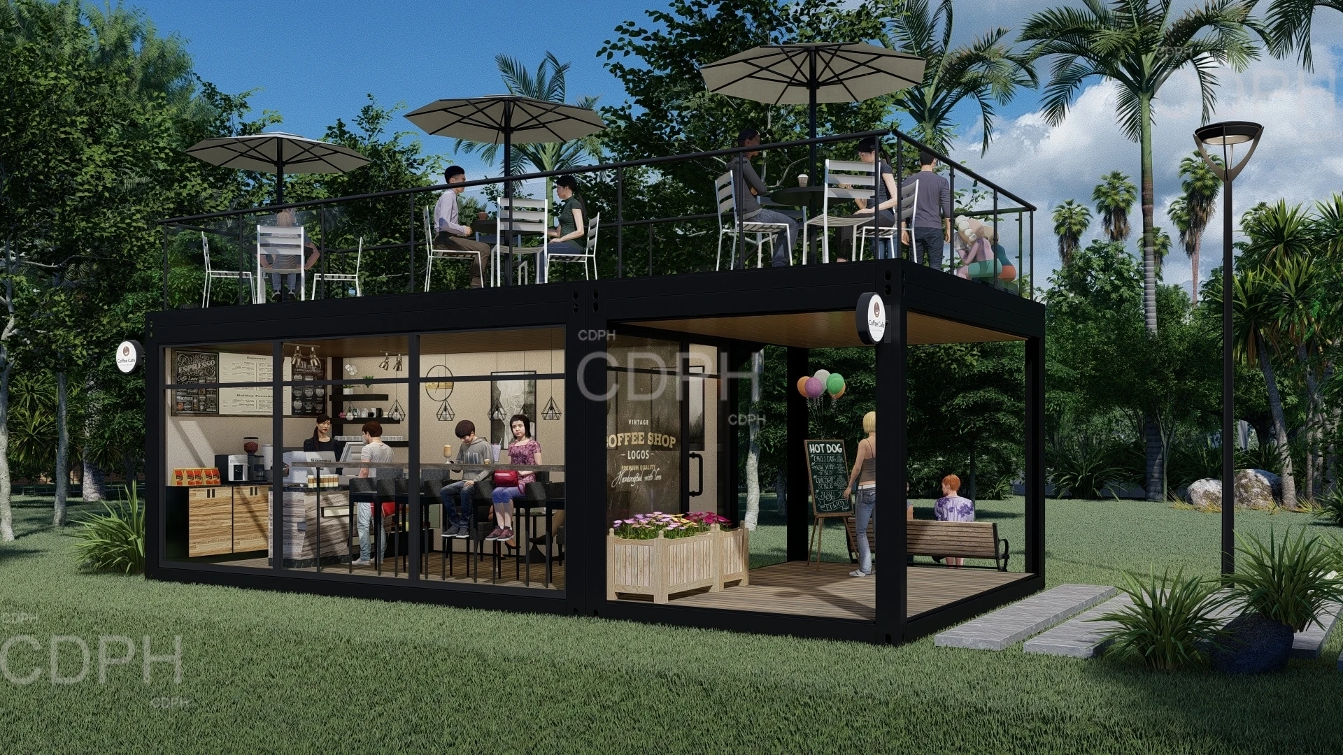 High Quality Custom Design Shipping Container Cafe Houses