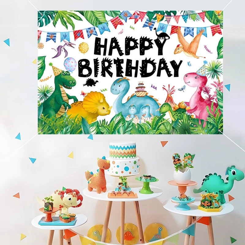 Dinosaur Theme Happy Birthday Backdrop Dinosaurs Photography Background ...