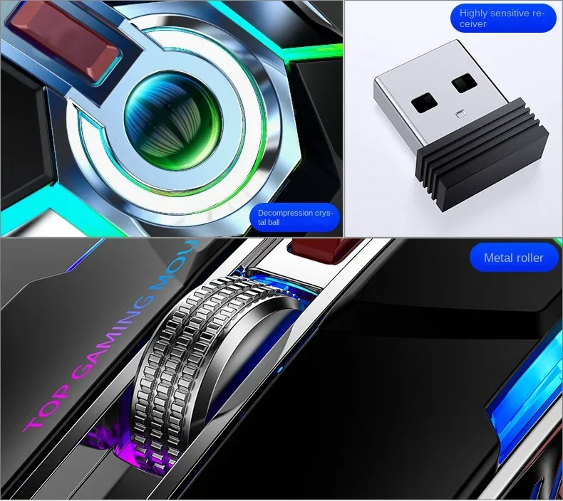 Silver Eagle Wireless Mouse - RGB Glow & Silent Gaming