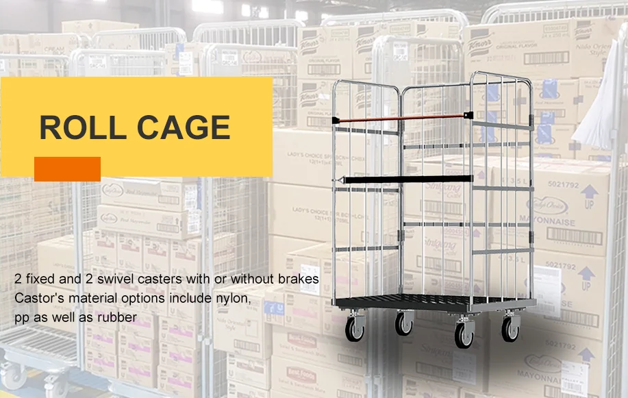 Easy Handling Zinc Plated Lockable Roll Container With Plastic Platform ...