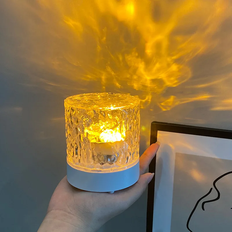 Rgb Dimmable Crystal Table Lamp Usb Rotating Projection Led Water ...