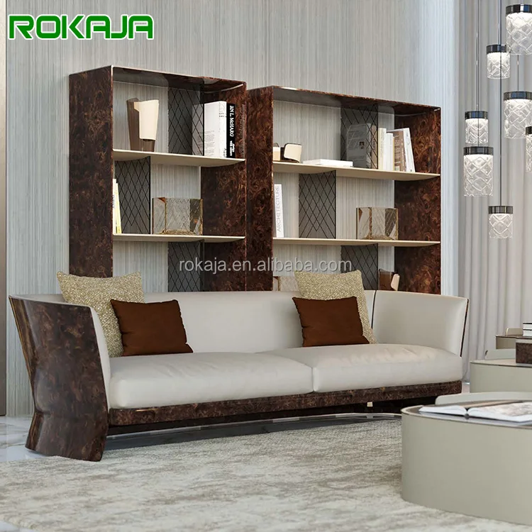 Luxury Leather Sectional Sofa Solid Wood Veneer Curved Backrest Modern ...