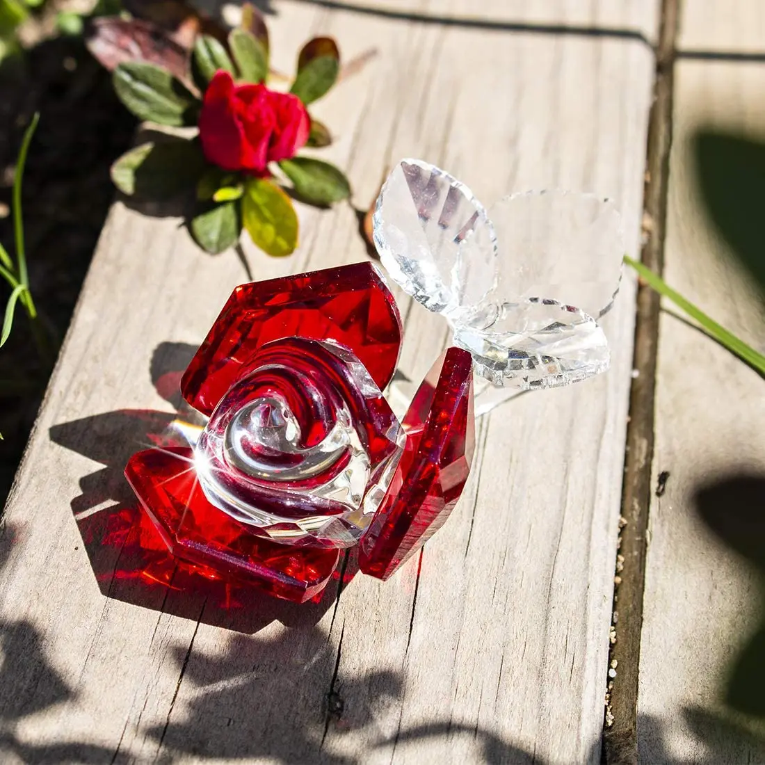 Beautiful Red Crystal Glass Rose Flower Wedding Gifts Crystal Crafts ...