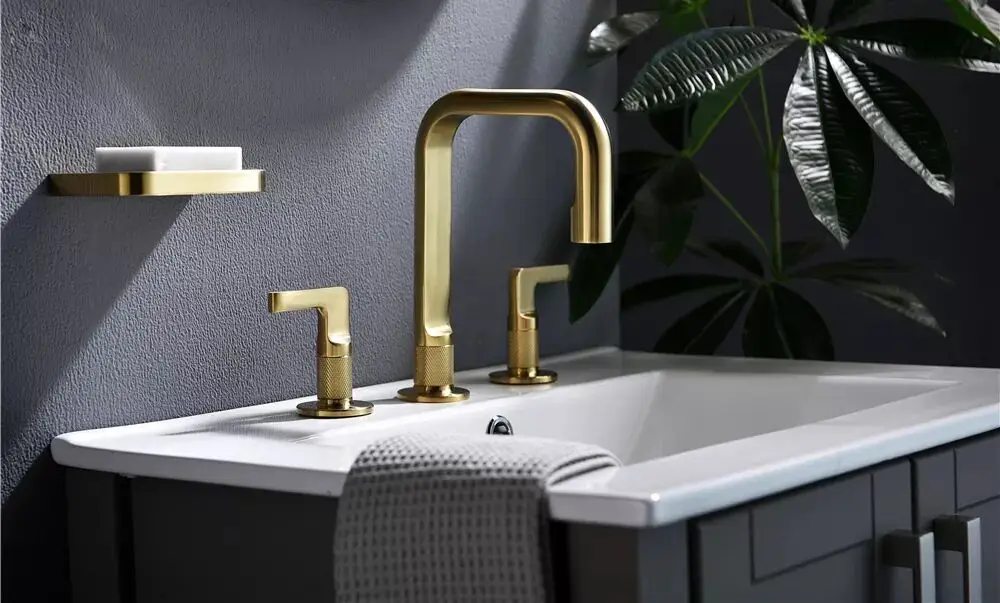 2 Handles Nice Satin Brushed Gold Bathroom Faucets Brass