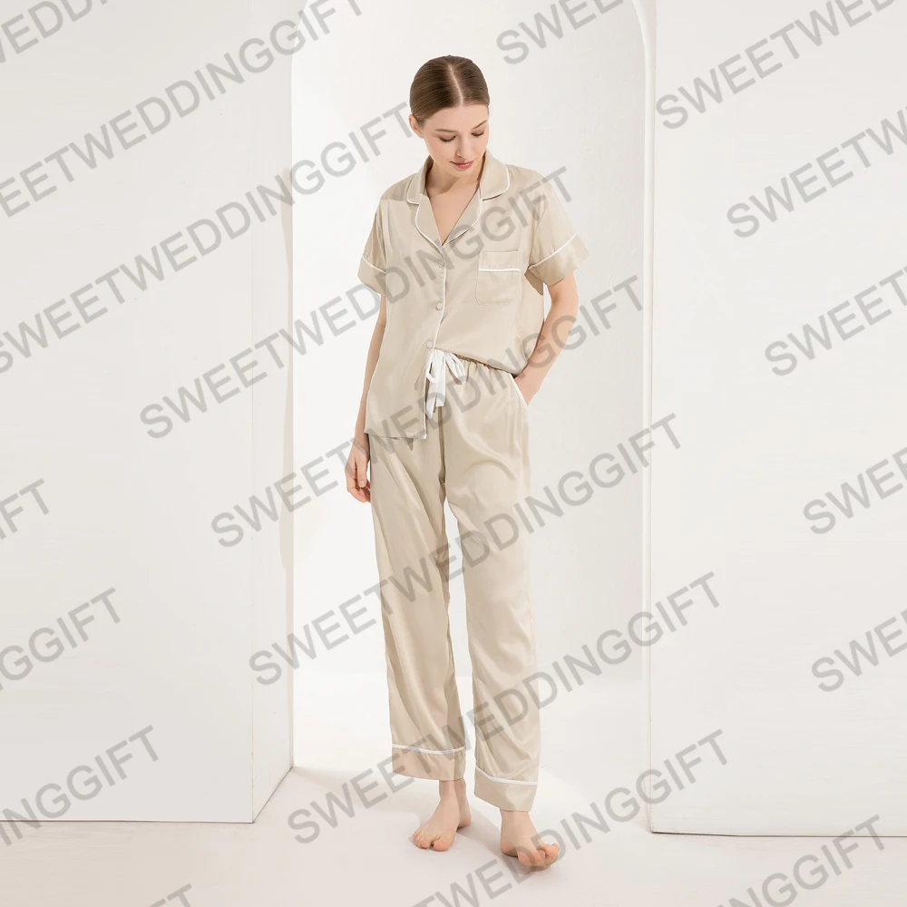 928 Hot Selling Short & Long sleeve Custom Satin Polyester Pajamas Sets ...