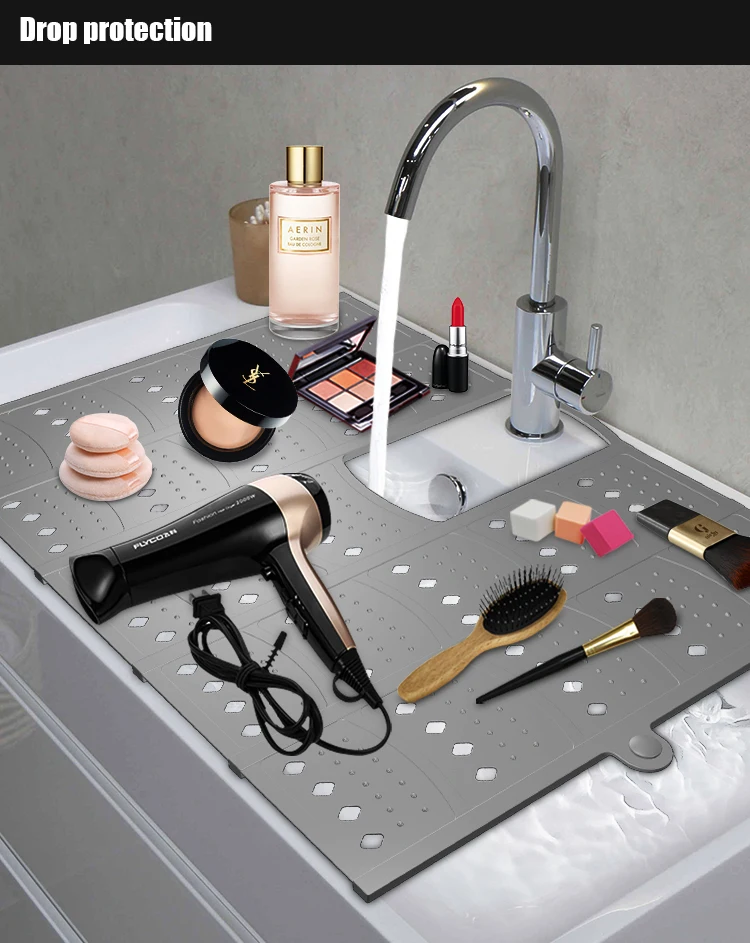 Foldable Reusable Silicone Sink Topper Makeup Organizer Desktop Brush ...