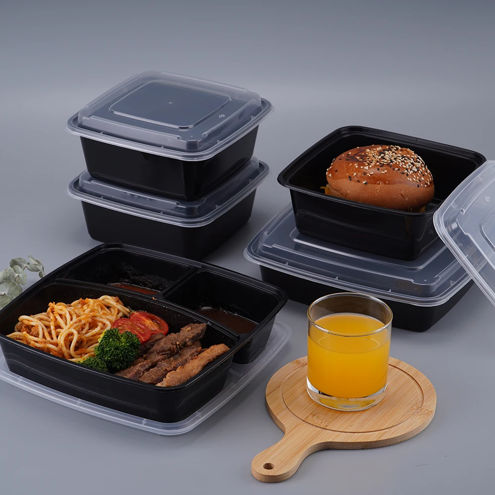 36oz 48oz Black Disposable Takeout Containers Easy Open Plastic Food ...