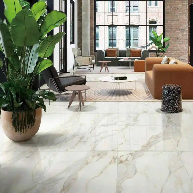 Marble Look Carrara White Floor Tiles 10mm Thickness Hotel Bedroom ...