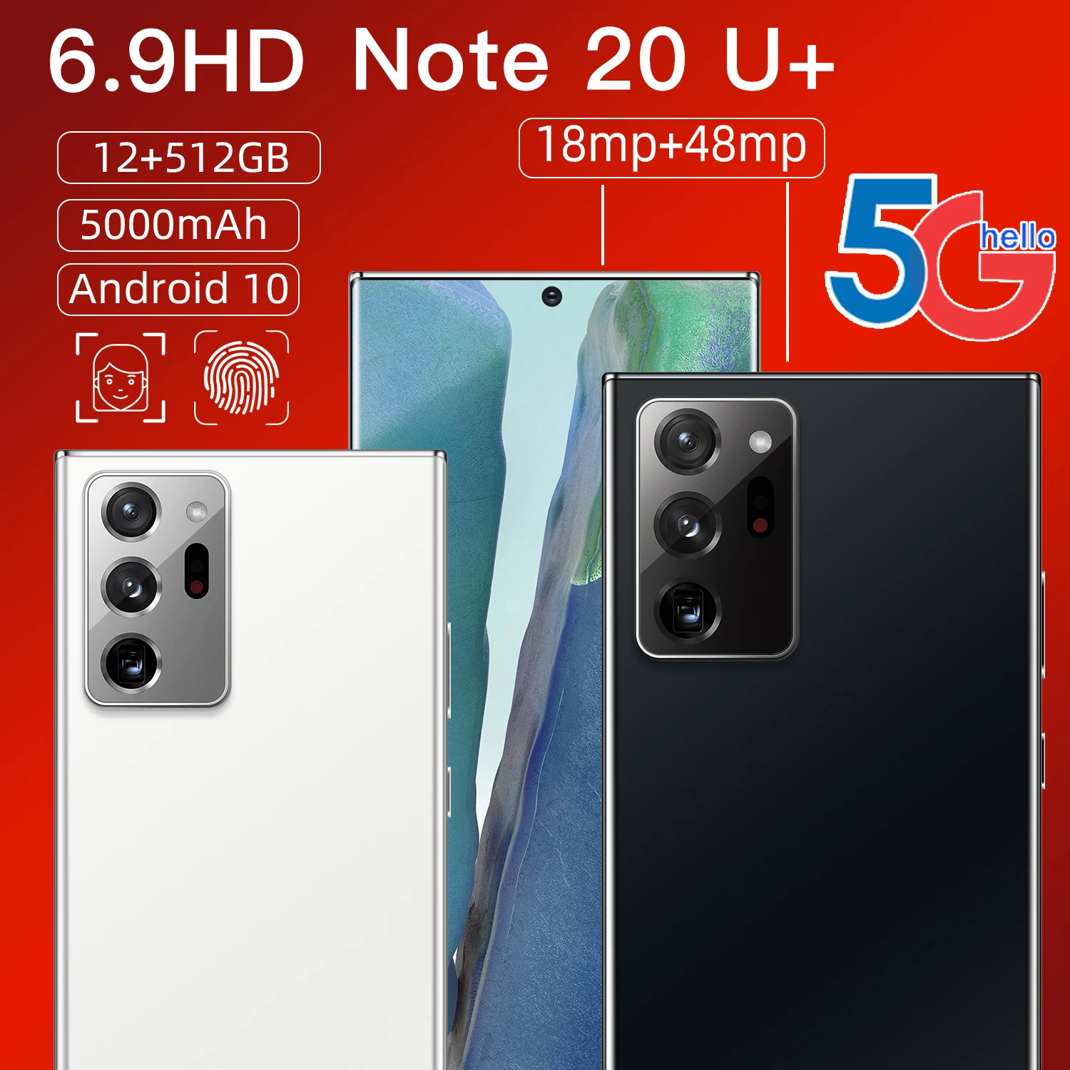 2021 Wholesale Smartphone 6.9inch Amoled Screen Note 20u+ Android 10.0 ...