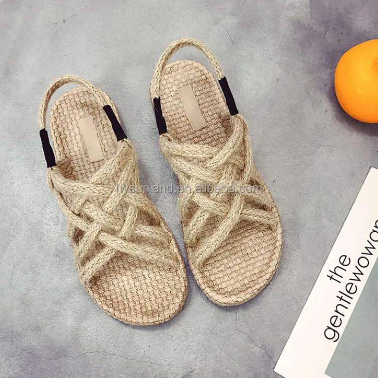 F-1893 New Roman Flat Hemp Rope Sandals Braided Summer Macrame Sandal ...
