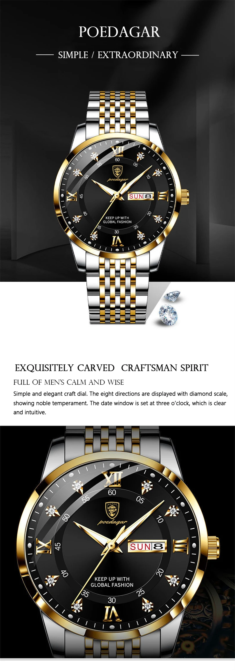 POEDAGAR Sport Chronograph Men's Watches - Stainless Steel