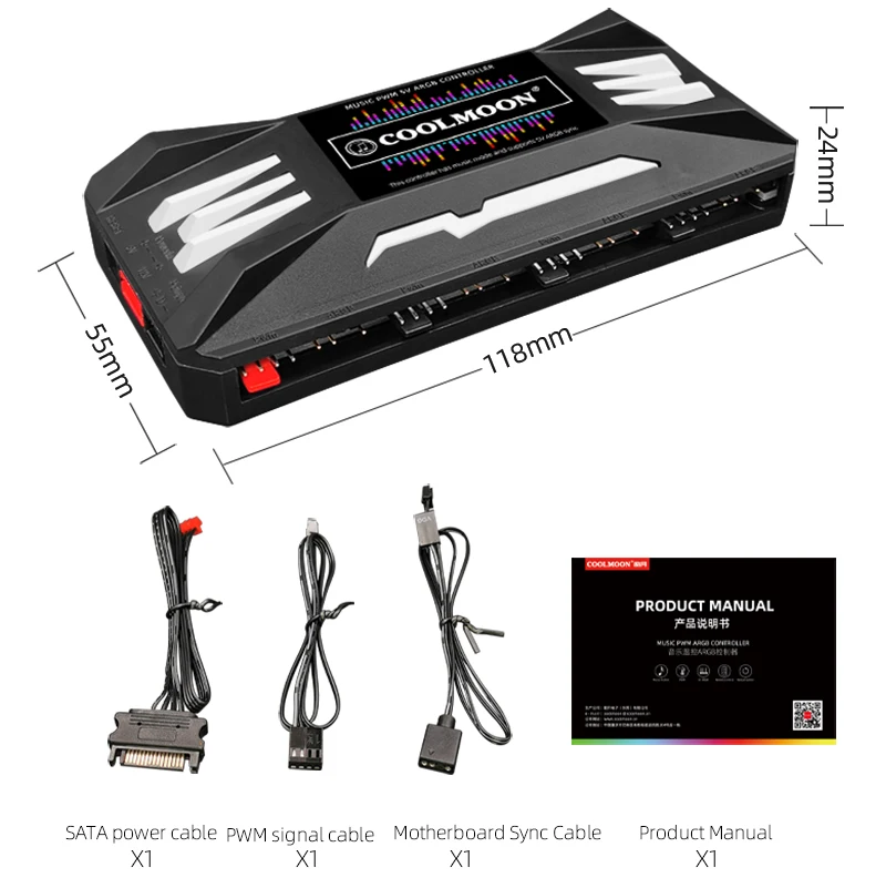 Coolmoon Gaming Computer Pc Argb Sync Music Controller Wireless Remote ...