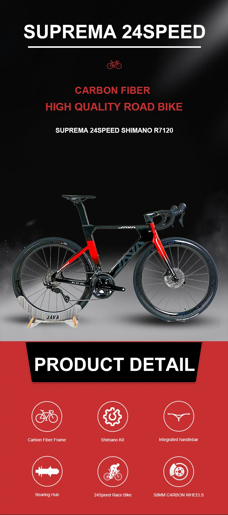 Java Suprema Carbon Road Bike - 8.7kg, 24 Speed, Hydraulic Disc Brakes