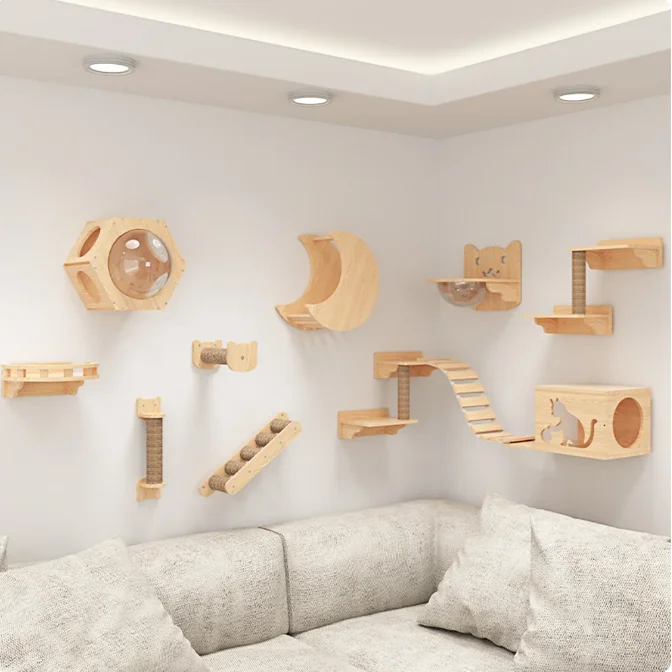 Eco-friendly Wooden Cat Shelves - Scratching & Perching