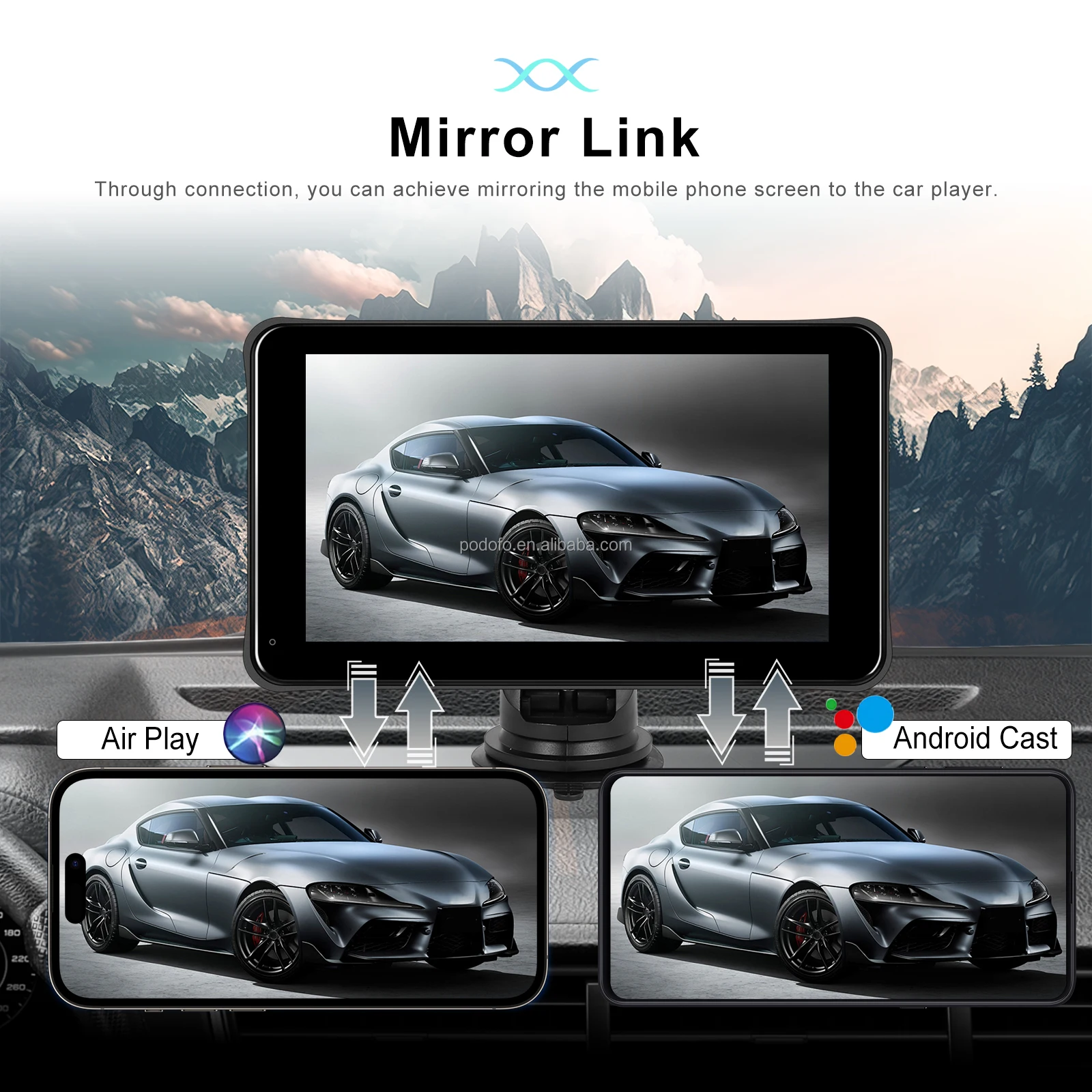 Podofo Portable Carplay/android Auto 7 Inch Hd Screen Car Monitor ...