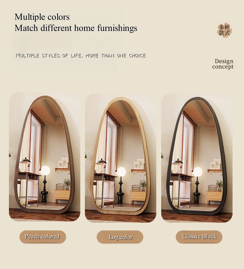 Luxury Curved Mirror Rustic Style Wooden High-end Full-length Living ...