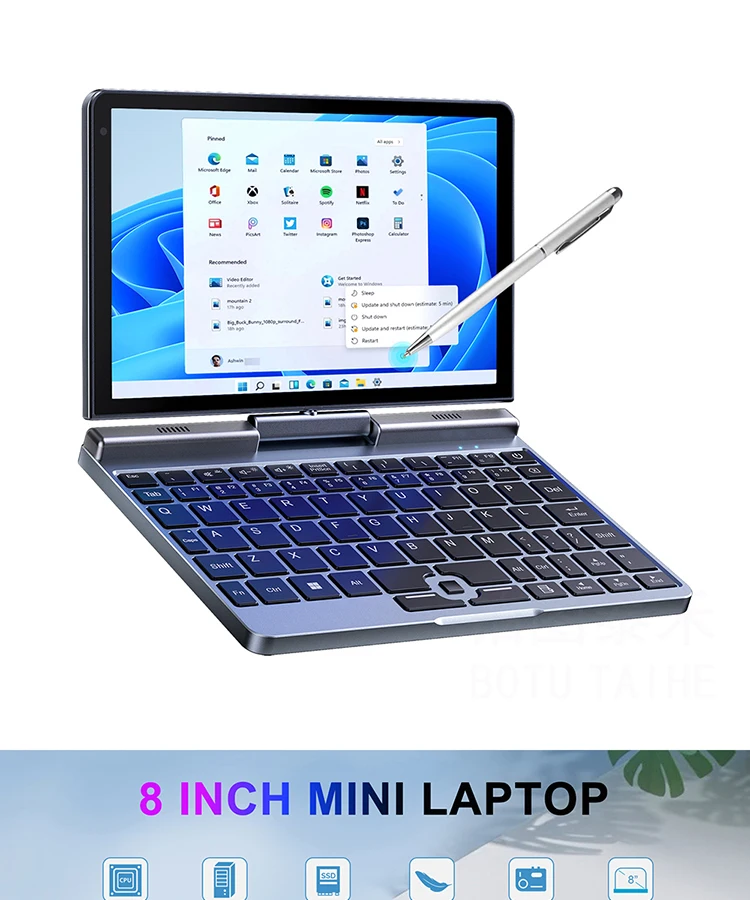 Crelander Mini Gamer Laptop 8 Inch Touch Screen Intel N100 Qual Core ...