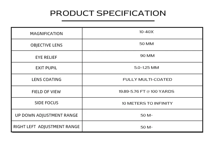 Vector Optics Sentinel-X Pro 10-40x50 Target Scope