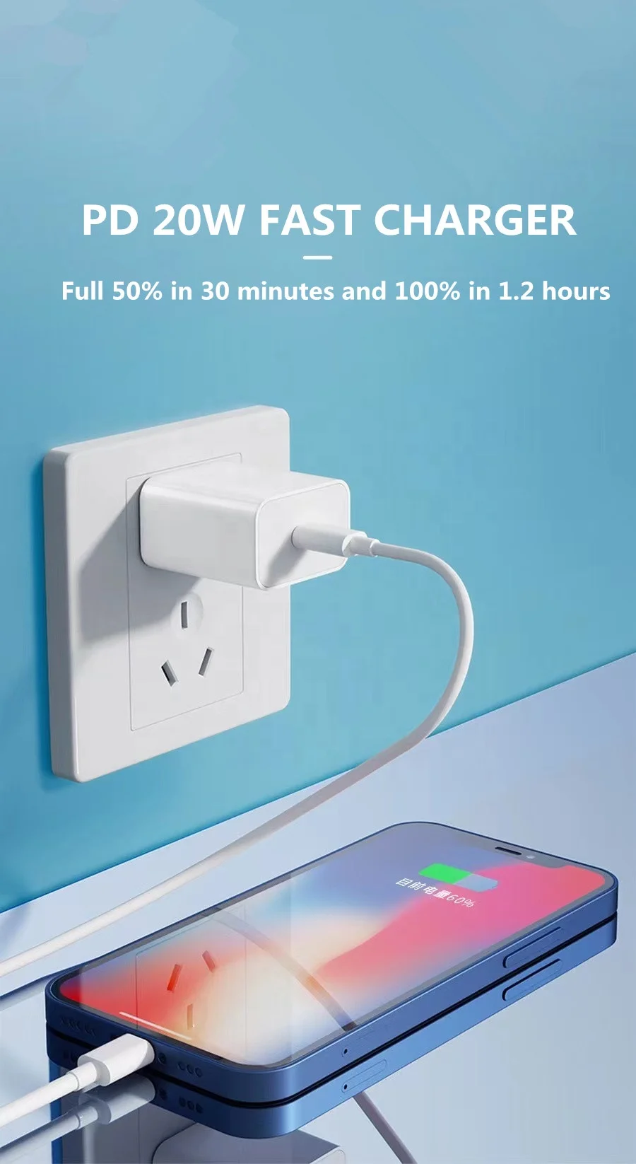 Eu Us Plug 20w Pd Usb C Fast Charger 20w Pd Wall Charger For Original ...