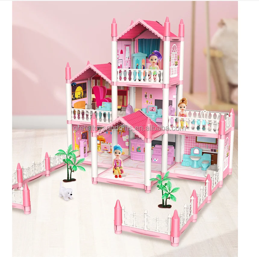 Dollhouse Play House for Girl DIY Villa Toy with Lights