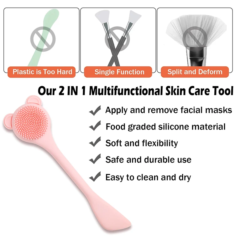 Custom Korean Style Facial Cleaning Scrubber Waterproof Double-ended Silicone Face Mask Brush ...