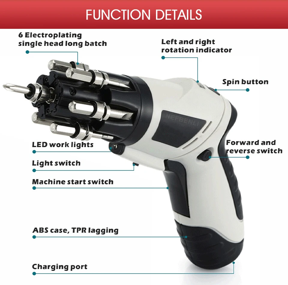 Portable Battery Power Cordless Impact Drill Multifunction Electric ...