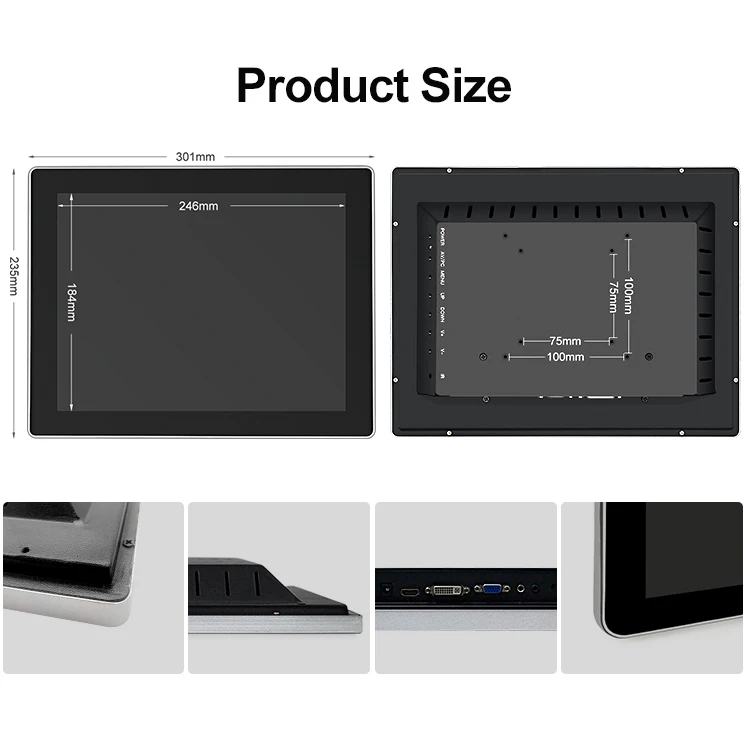 12 Inch Industrial LCD Monitor - 1024x768 HD-MI VGA AV