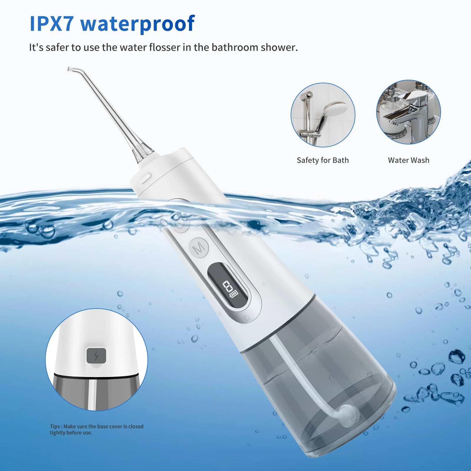 IPX7 Waterproof Rechargeable 300ML Portable Dental Flosser