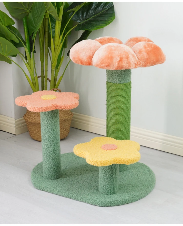 Large Xxl Tower Wooden Cat Tree With Plastic Sisal Flower Palm Design ...